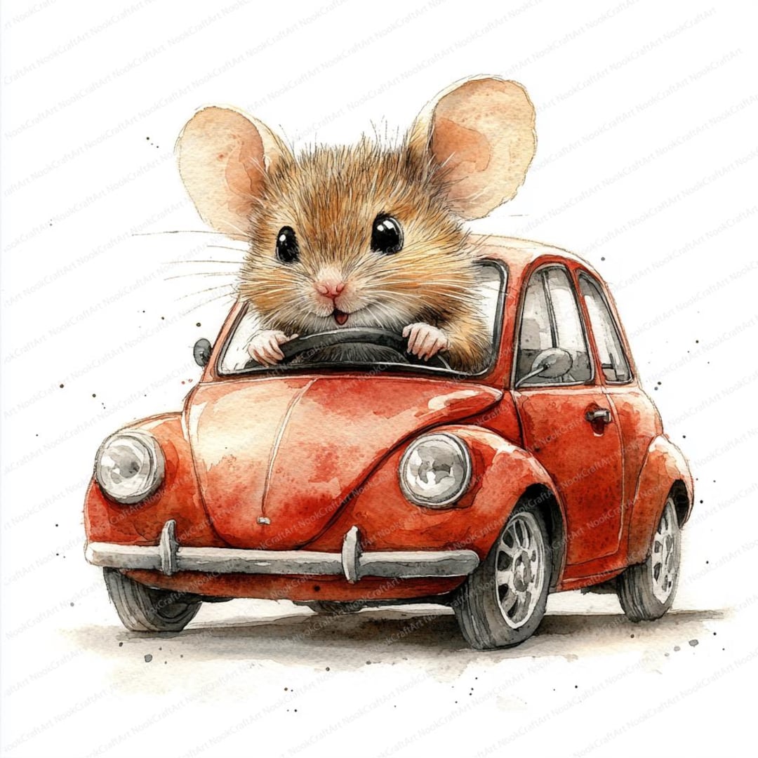 20 Mouse in Mini Car Clipart | Whimsical Animal Illustration ...