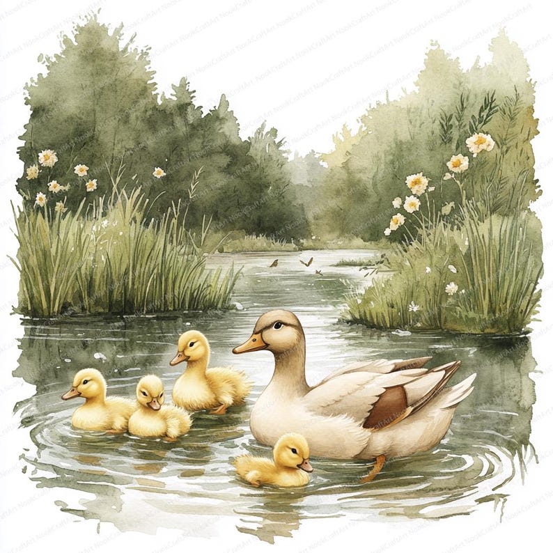19 Duck Pond Clipart | Farm Ducks With Goslings Art | Printable ...