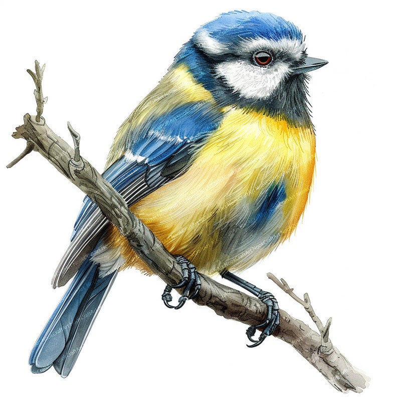 10 Blue Tit Bird Clipart Eurasian Blue Tit Printable Watercolor Clipart ...