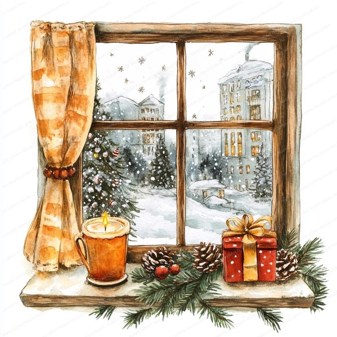 16 Watercolor Christmas Window Clipart | Winter Holidays | Printable ...