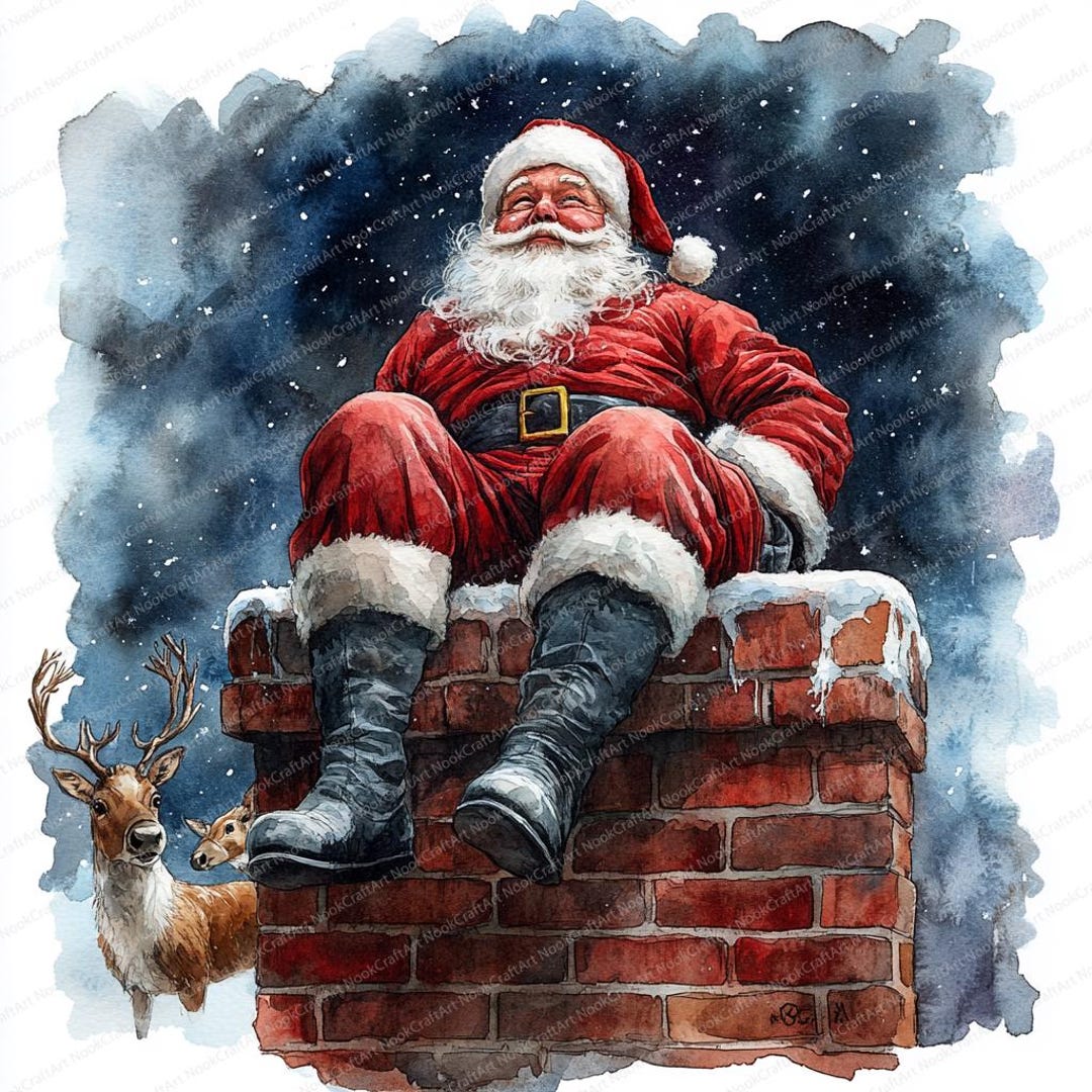 20 Santa Stuck in Chimney Clipart | Christmas Humor Illustration ...