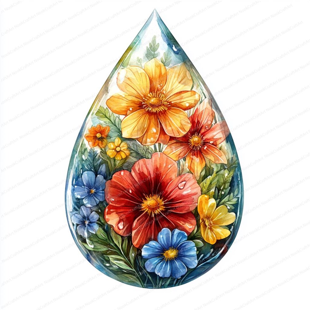 18 Dew Drop Flower Clipart | Printable Watercolor Clipart | High ...