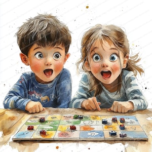 18 Children Board Game Clipart | Kids Playing at Table Illustration ...