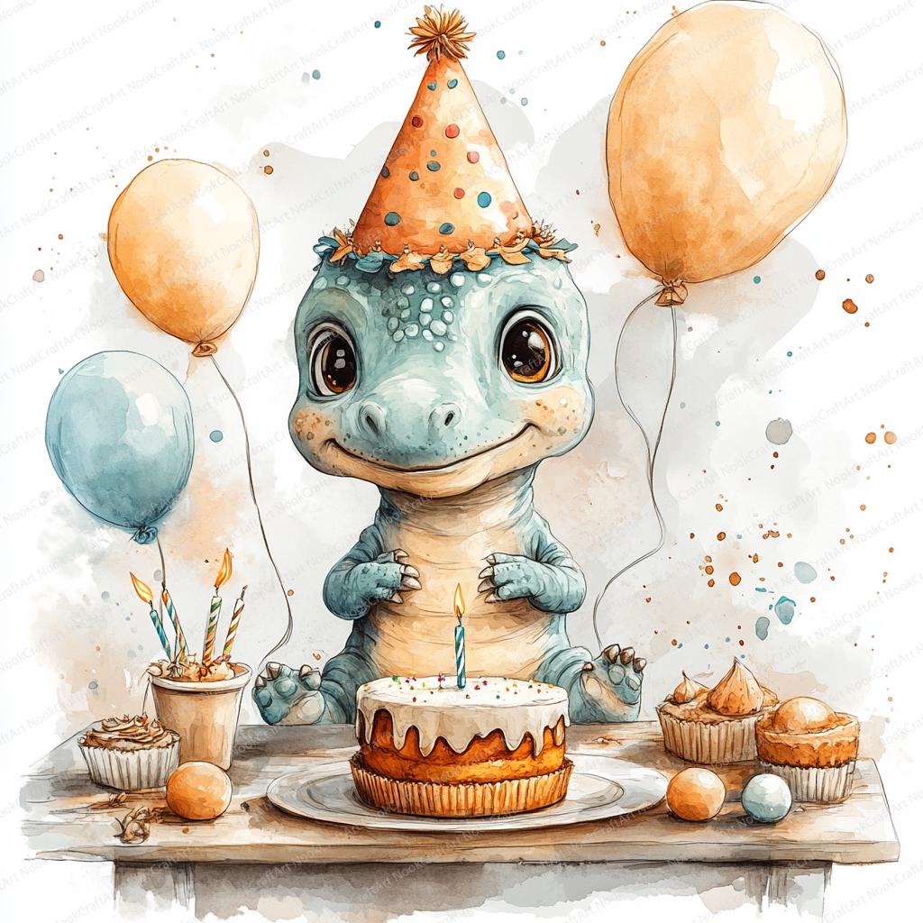 20 Dinosaur Birthday Clipart | Cute Dino With Party Hat | Printable ...