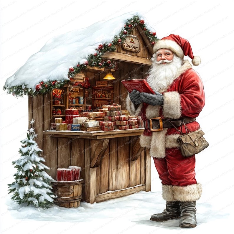 12 Santa Clipart | Festive Santa Clipart Bundle | Printable Watercolor ...