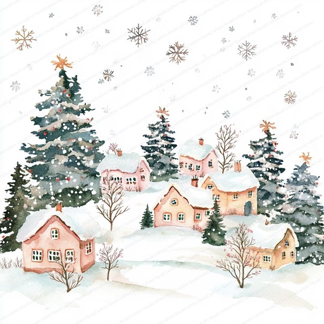 14 Christmas Card Clipart | Winter Homes Greeting Card | Printable ...