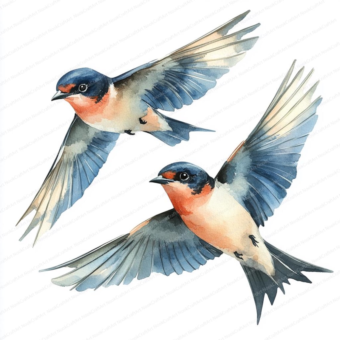 18 Swallow Pair Clipart | Romantic Bird Illustration Duo | Printable ...