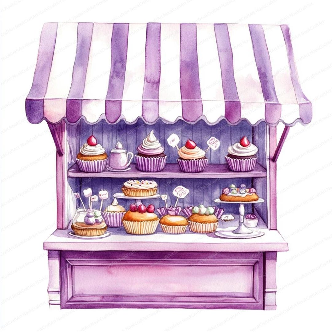 16 Watercolor Cupcake Shop Clipart | Adorable Treats Clipart ...