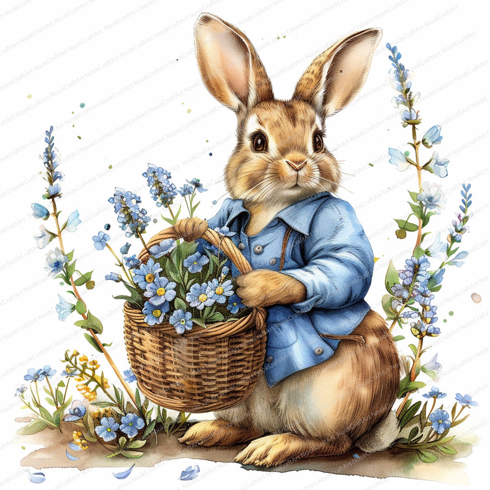 14 Spring Bunny Clipart Cute Bunny With Flowers Printable Watercolor ...