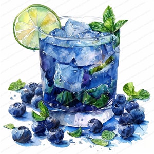 10 Blue Cocktail Clipart | Adorable Cocktails | Printable Watercolor ...