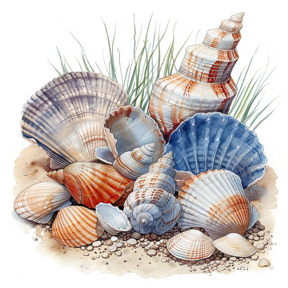 15 Sea Shells Clipart Seashell Clipart Printable Watercolor Clipart ...