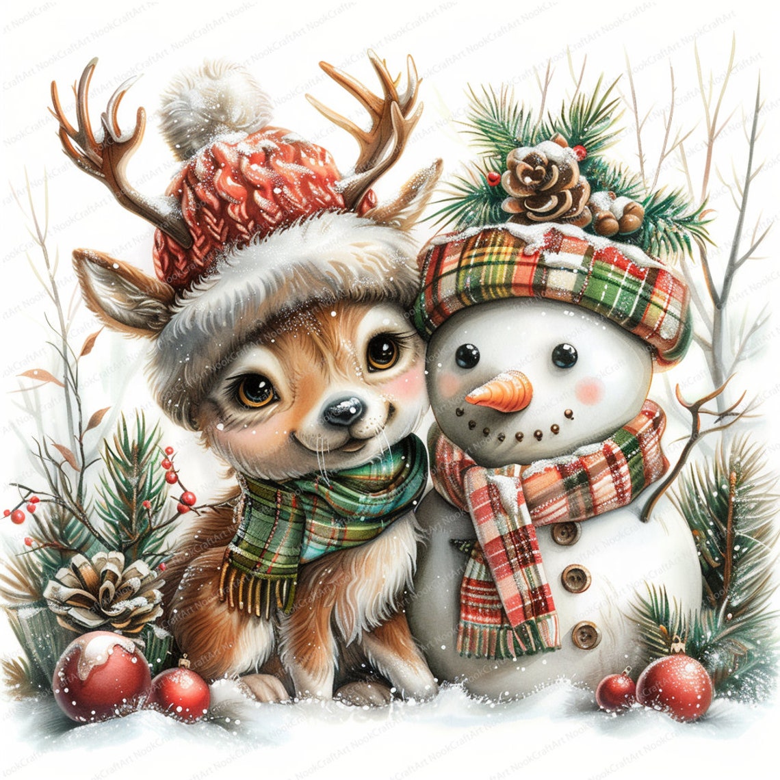 12 Cute Snowmen With Reindeer Clipart Christmas Clipart Printable ...