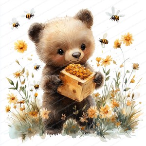 19 Cute Bear With Beehive Clipart | Adorable Honey Bee Illustration ...