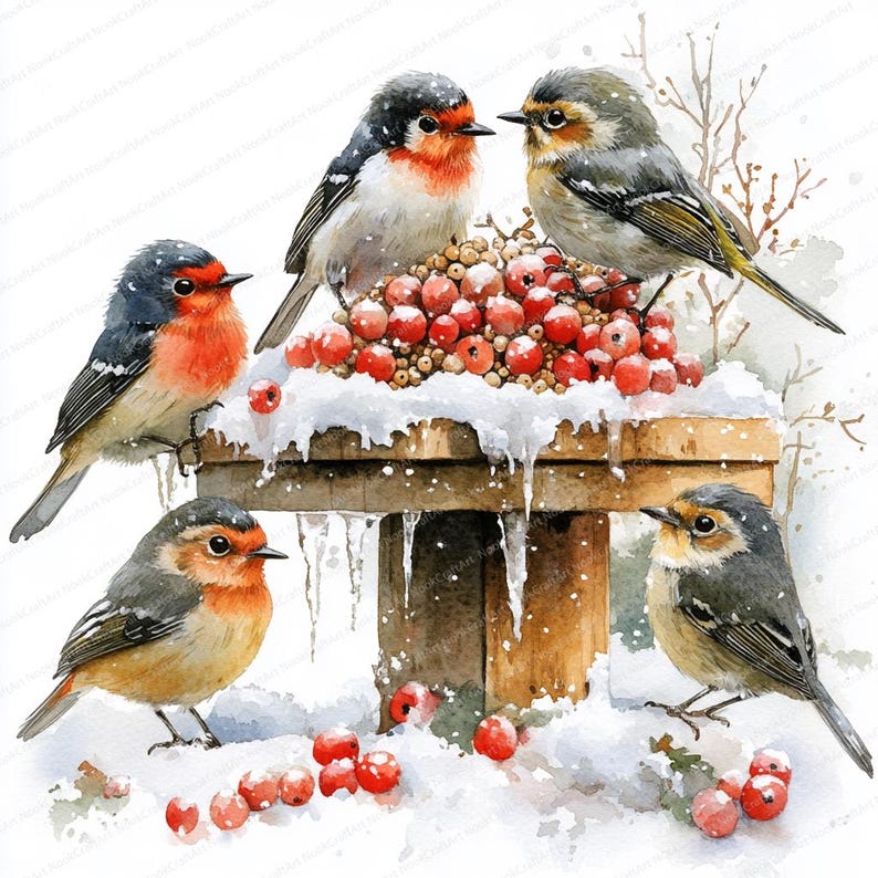 23 Winter Birds at Feeder Clipart | Seasonal Wildlife Illustrations ...