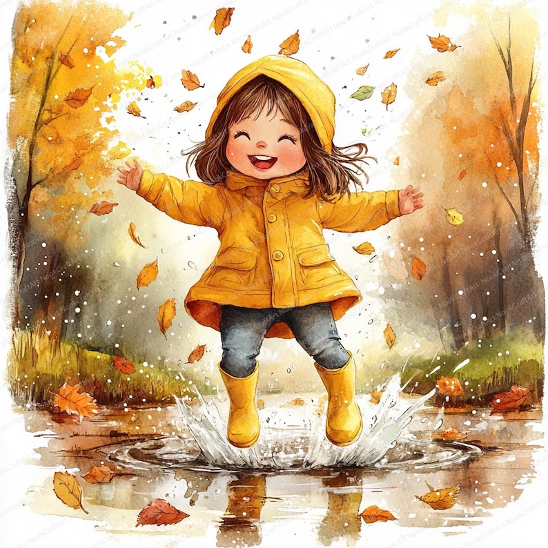 17 Rainy Day Girl Clipart | Cute Puddle Jumping Illustration ...
