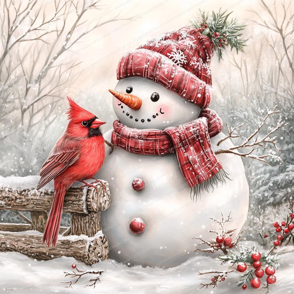 16 Red Snowman and Cardinal Clipart | Holiday Bird and Snowman Art ...