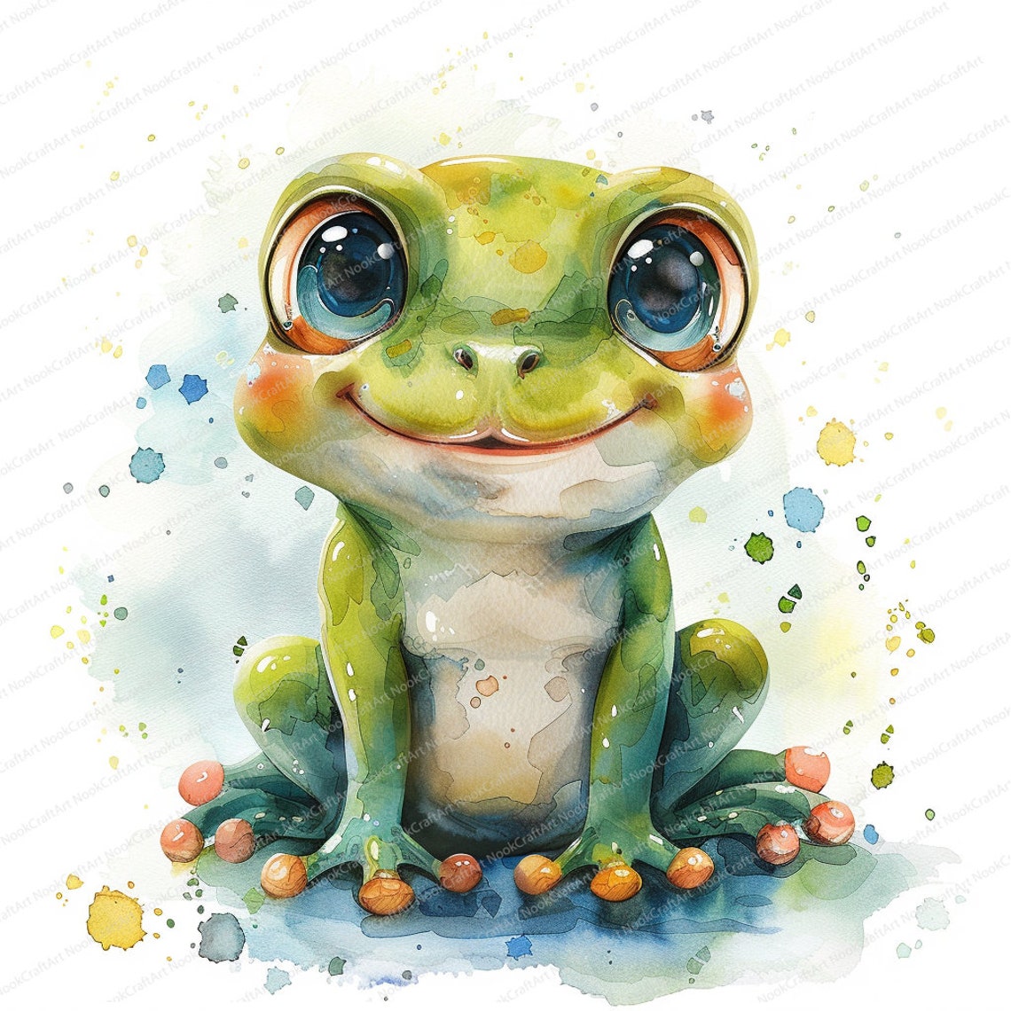 14 Watercolor Frog Clipart Cute Baby Frog Printable Watercolor Clipart ...