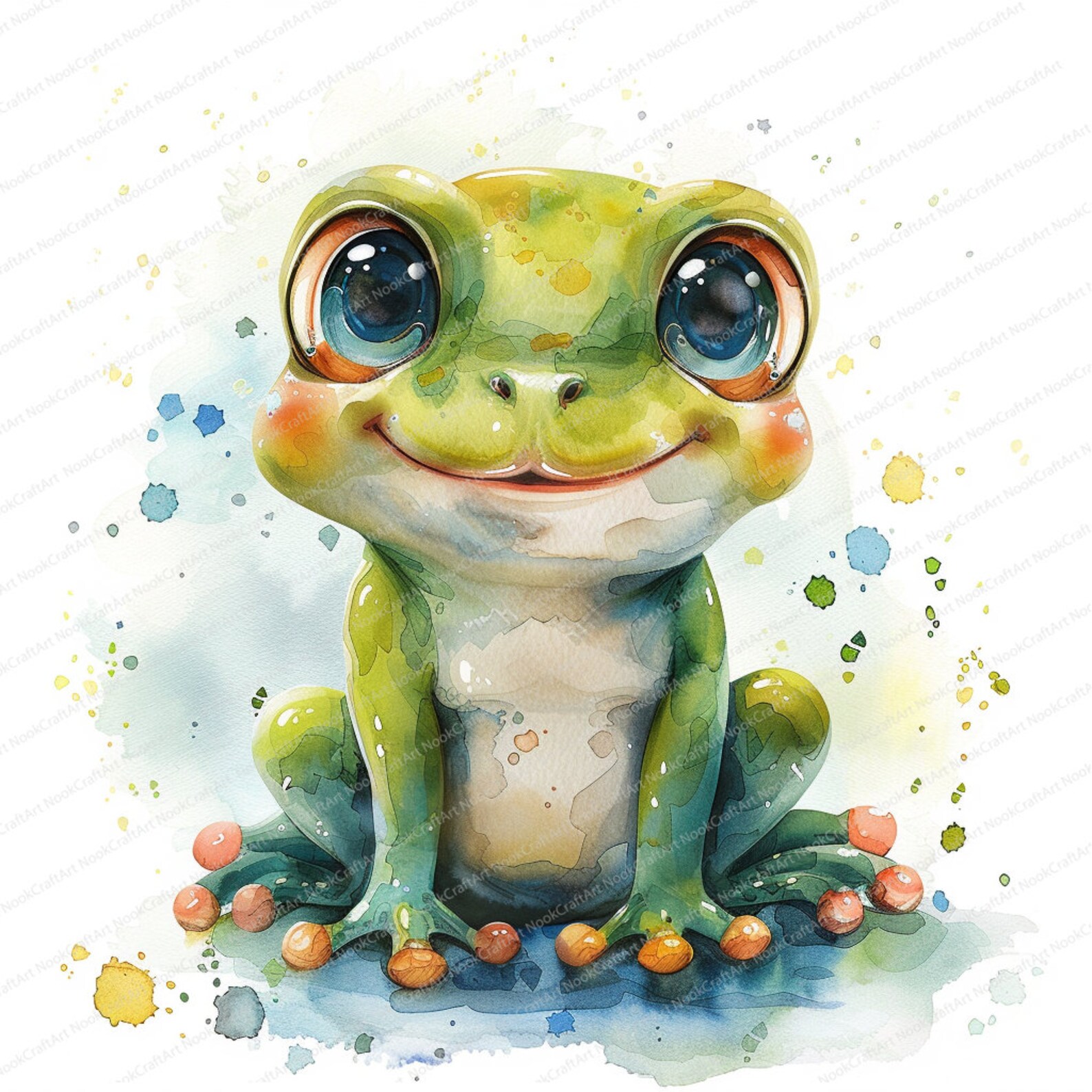 14 Watercolor Frog Clipart Cute Baby Frog Printable Watercolor Clipart ...