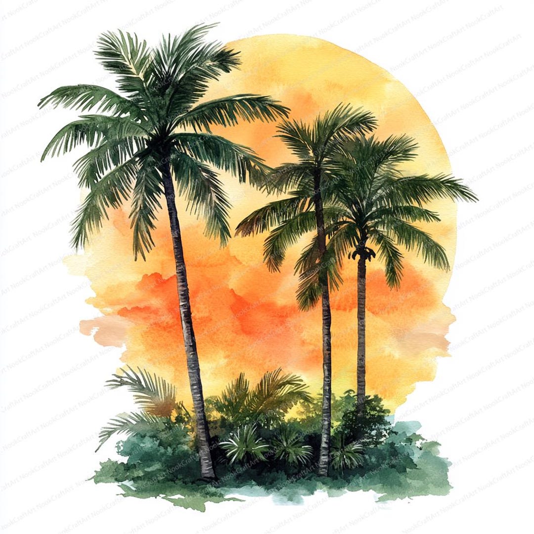 20 Beach Palm Trees Clipart | Tropical Summer Graphics| Printable ...