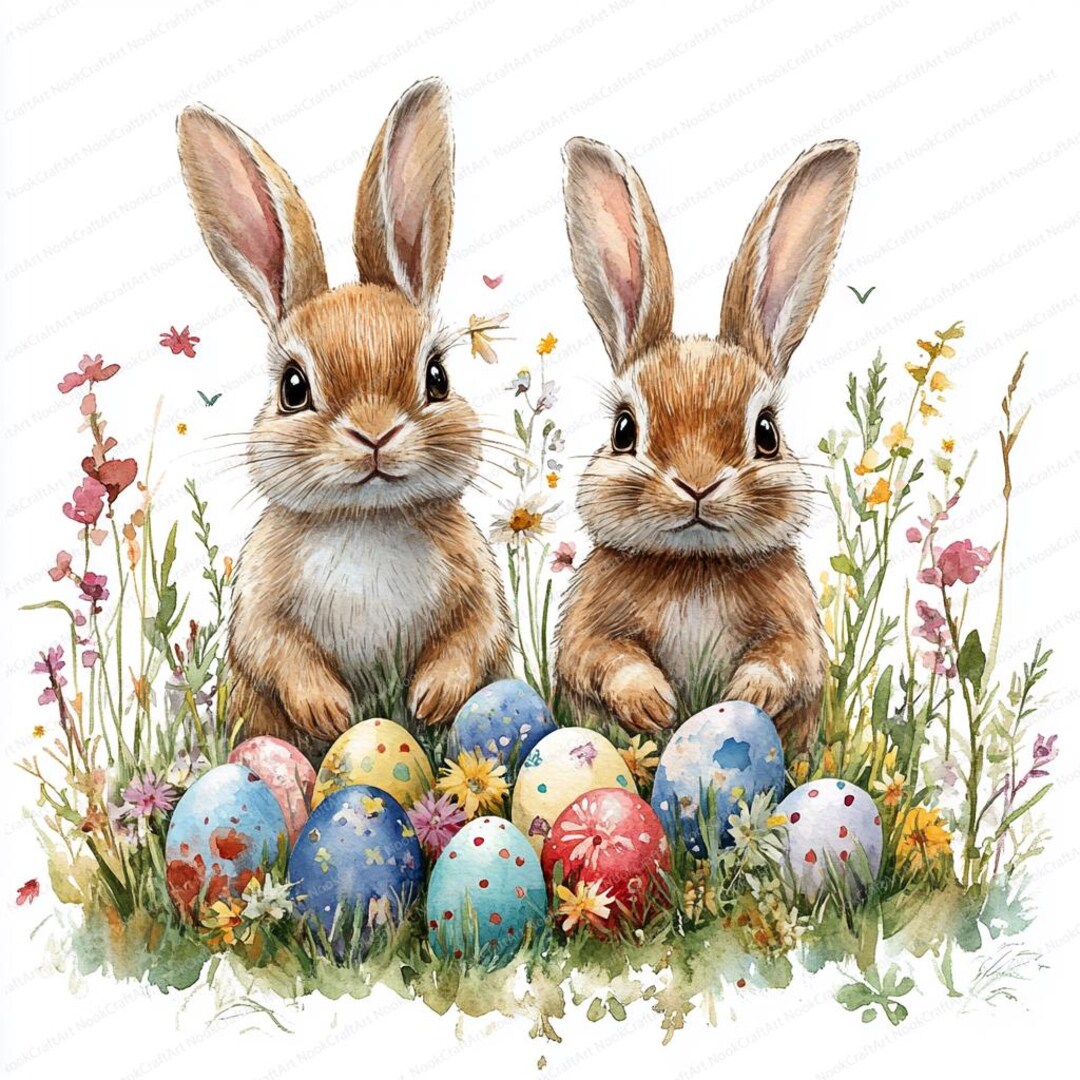 23 Easter Bunnies Egg Hunt Clipart | Whimsical Holiday Graphics ...