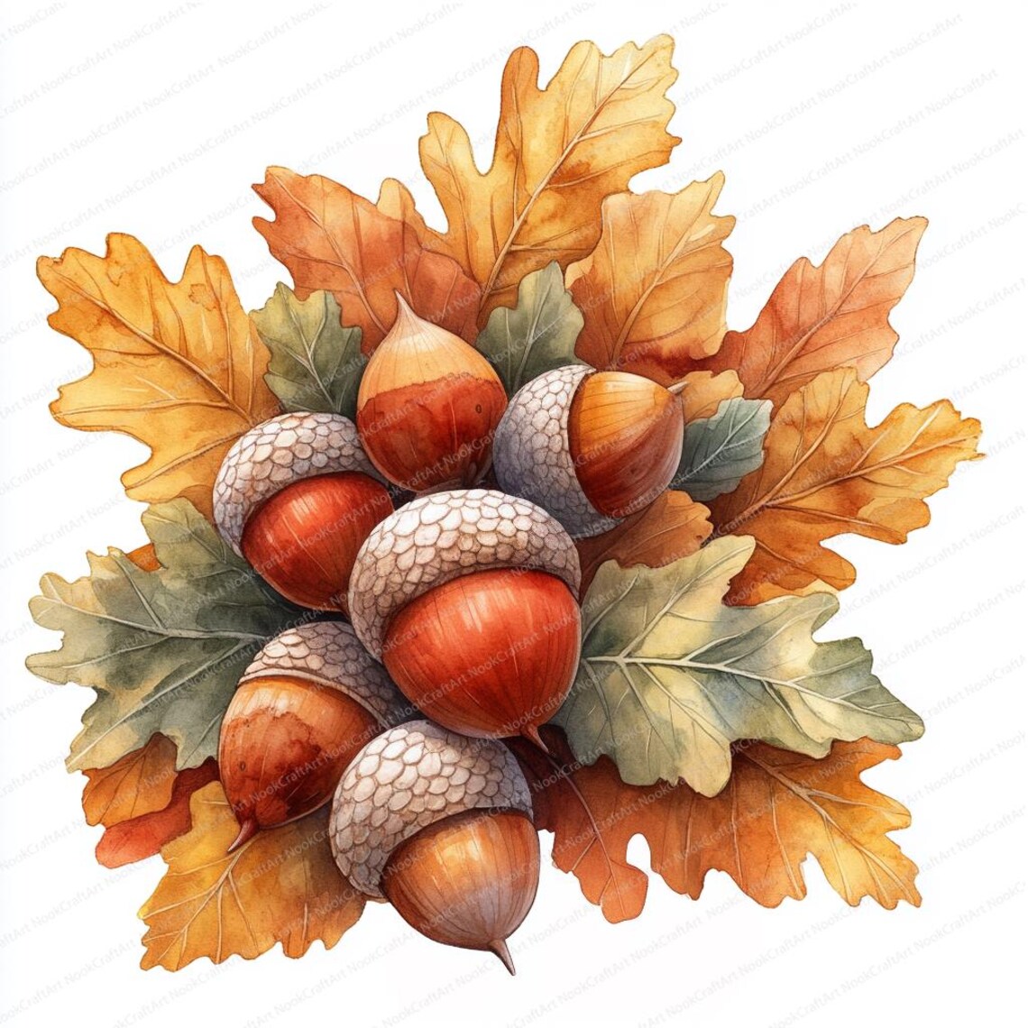16 Oak Acorns Clipart | Autumn Nature Art | High Quality Jpgs | Digital ...