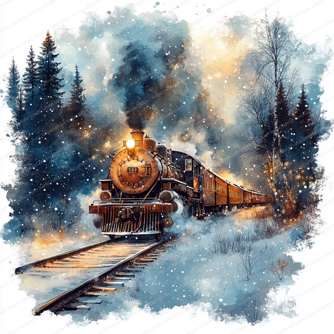 24 Night Train Snow Clipart | Winter Journey Through Snowflakes ...