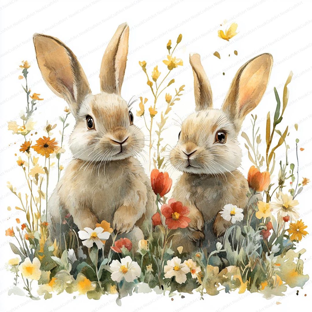 17 Rabbit Garden Adventure Clipart | Bunnies Among Blooming Flowers ...
