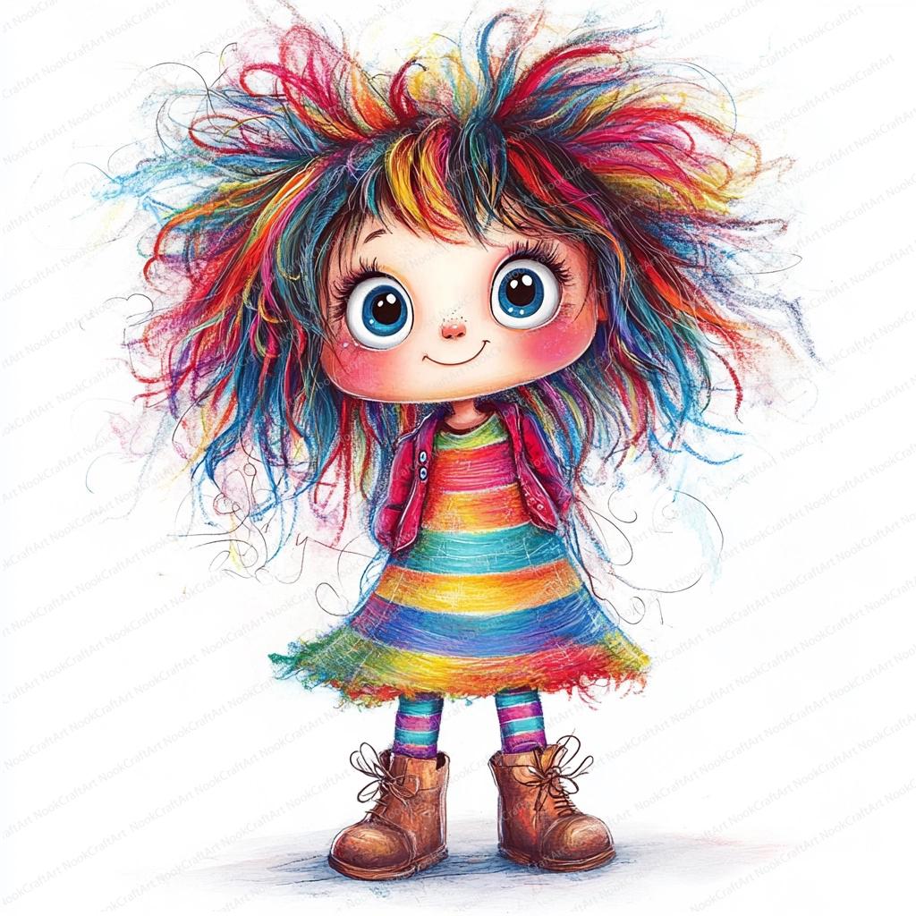 Little Girl With Frazzled Hair Clip Art | 14 High Res Watercolor Jpgs ...