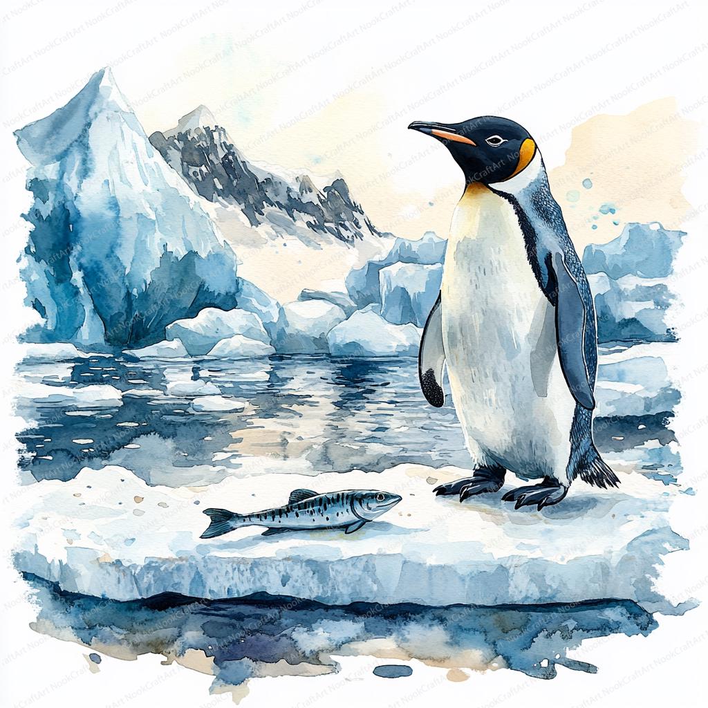 17 Penguin on Ice Clipart | Adorable Penguin With Fish Design ...