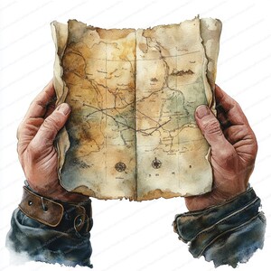 22 Hands Holding Map Clipart | Travel Adventure Illustration ...