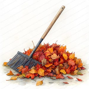 20 Autumn Leaves Rake Clipart | Fall Yard Cleanup Illustration ...