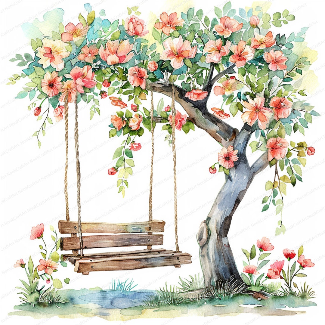 14 Swing in Tree Clipart | Floral Swing | Printable Watercolor Clipart ...