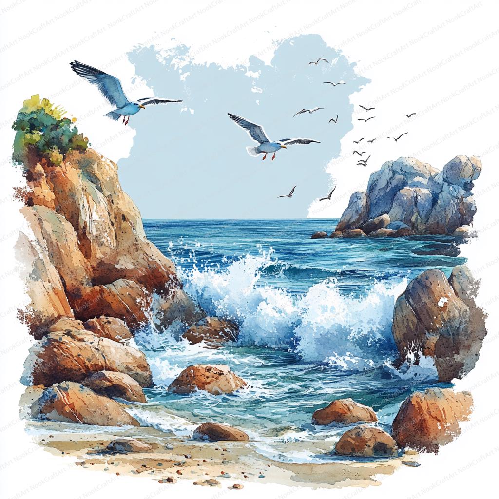 18 Seaside Cliffs Clipart | Majestic Gulls and Waves | Printable ...