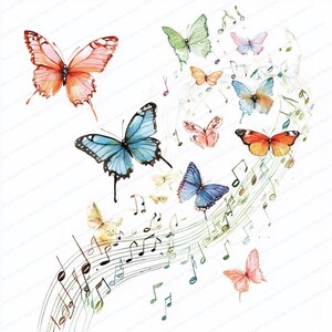 14 Notes With Butterflies Clipart Musical Whimsy Printable Watercolor ...