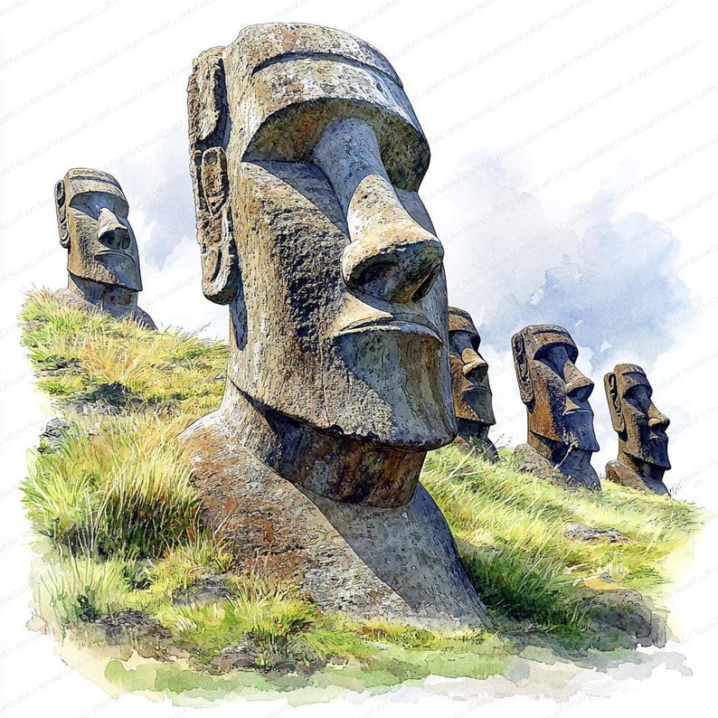 24 Moai Statues Clipart | Easter Island Digital Art Pack | Printable ...