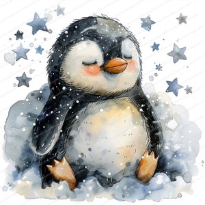 12 Baby Penguin Clipart | Winter Clipart | Printable Watercolor Clipart ...