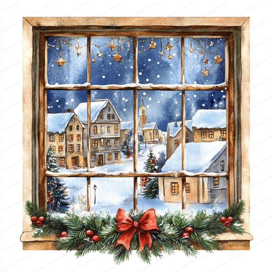 16 Watercolor Christmas Window Clipart | Winter Holidays | Printable ...