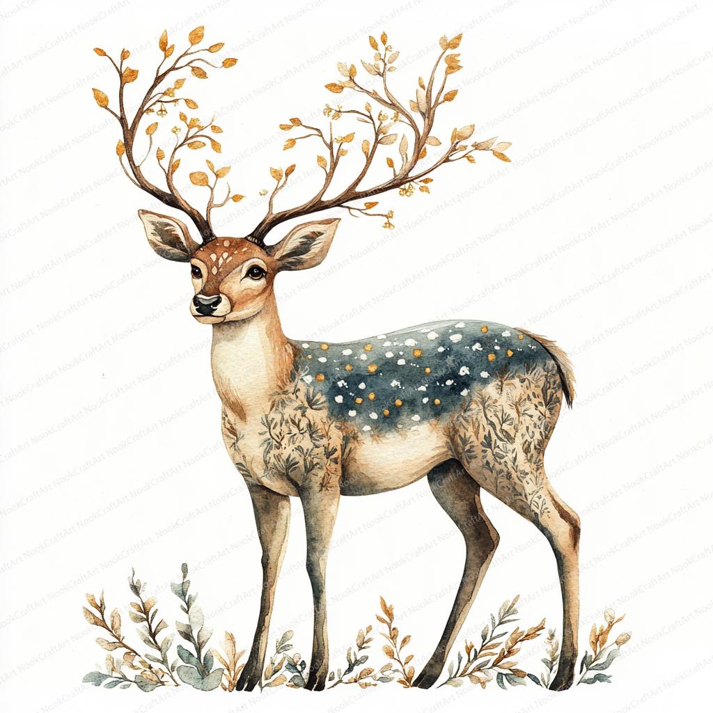 23 Patterned Antler Deer Clipart | Whimsical Holiday Bells Design ...