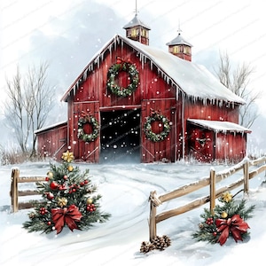 14 Christmas Farm Barn Clipart | Watercolor Christmas Farmhouse ...