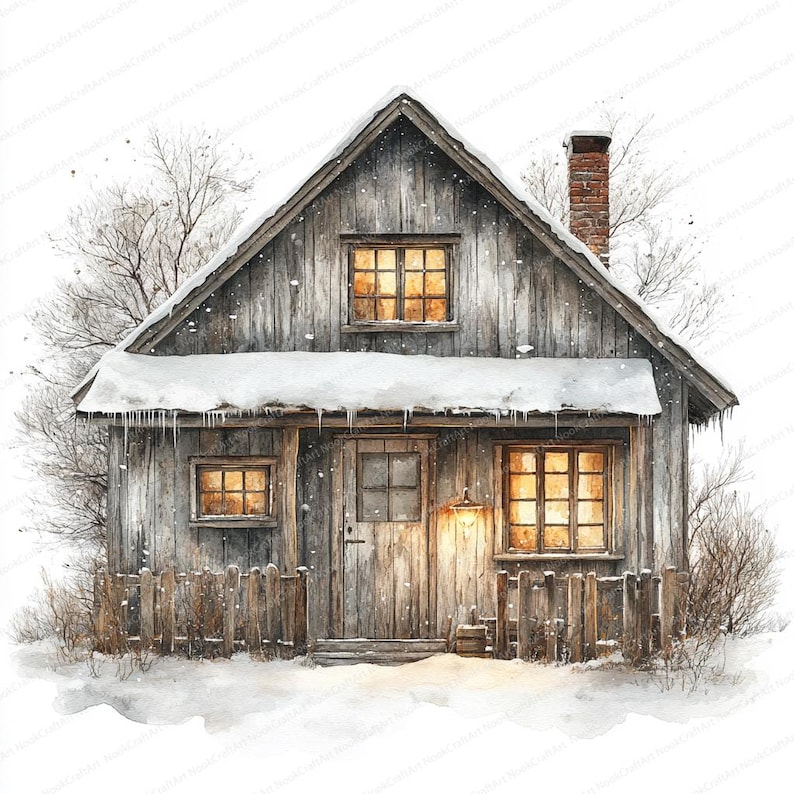 22 Scandinavian Winter House Clipart | Cozy Snowfall Scene Design ...