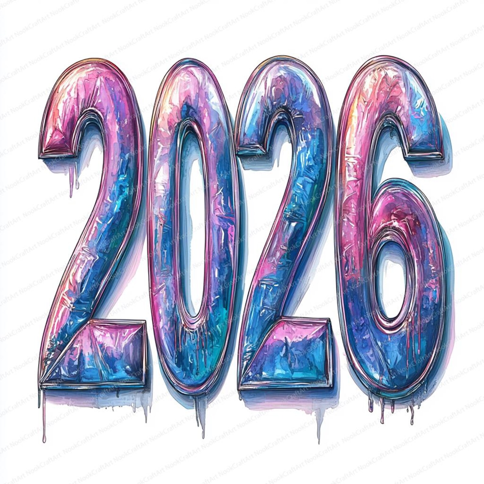 19 Metallic 2026 Chrome Clipart | Reflective Liquid Numbers Art ...