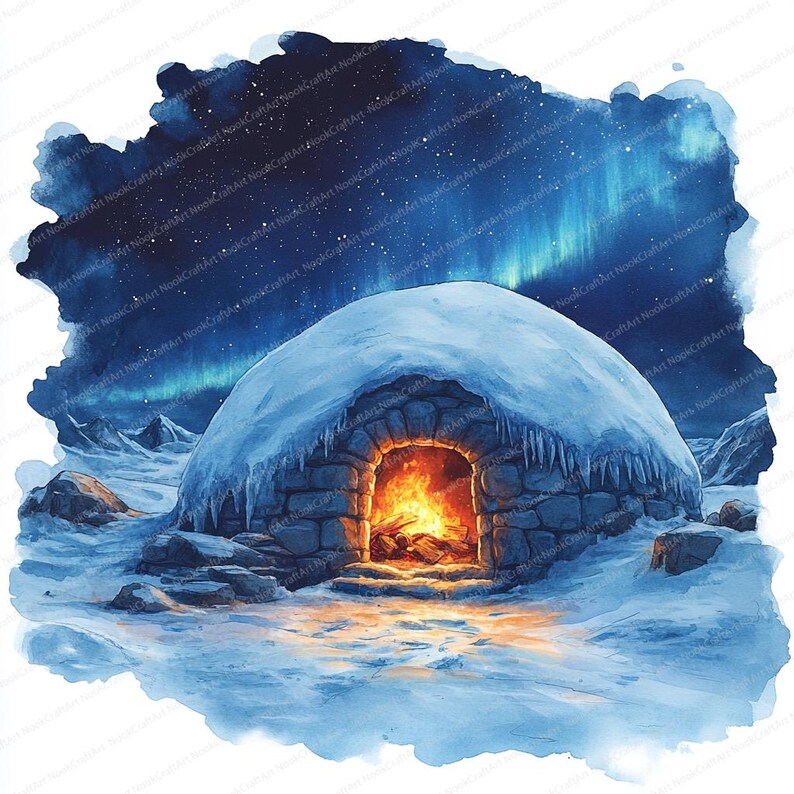 24 Igloo With Burning Fireplace Clipart | Cozy Winter Wonderland ...