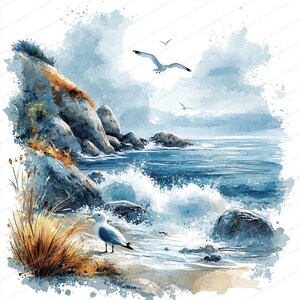 18 Seaside Cliffs Clipart | Majestic Gulls and Waves | Printable ...
