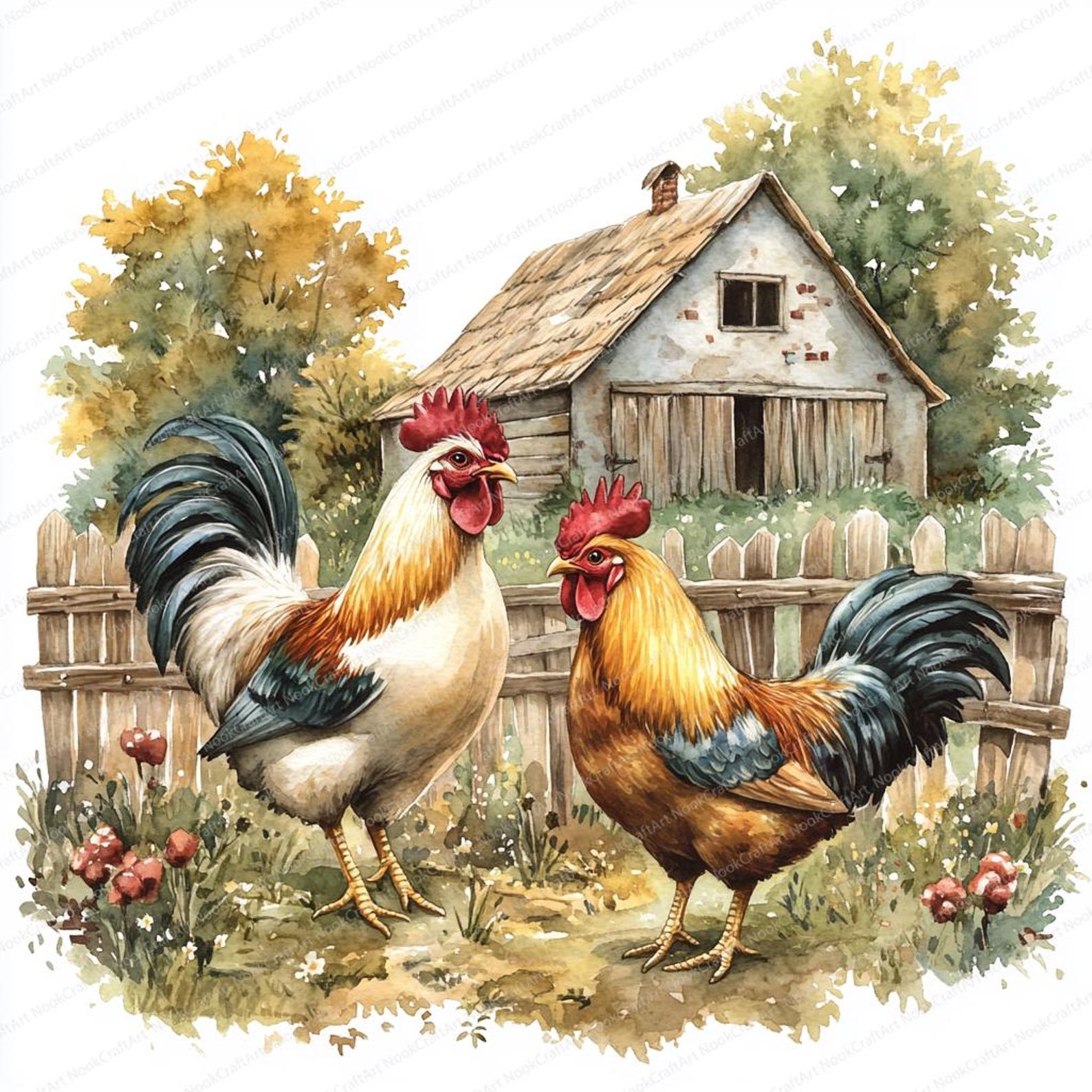 23 Farmyard Rooster and Hen Clipart | Rustic Barnyard Animal ...