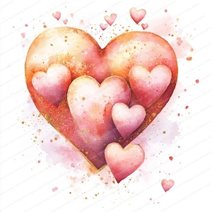 20 Cute Heart Clipart | Valentine’s Day Designs | Digital Watercolor ...