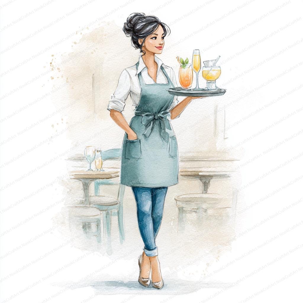 18 Waitress Clipart Set | Restaurant Service Graphics | Printable ...