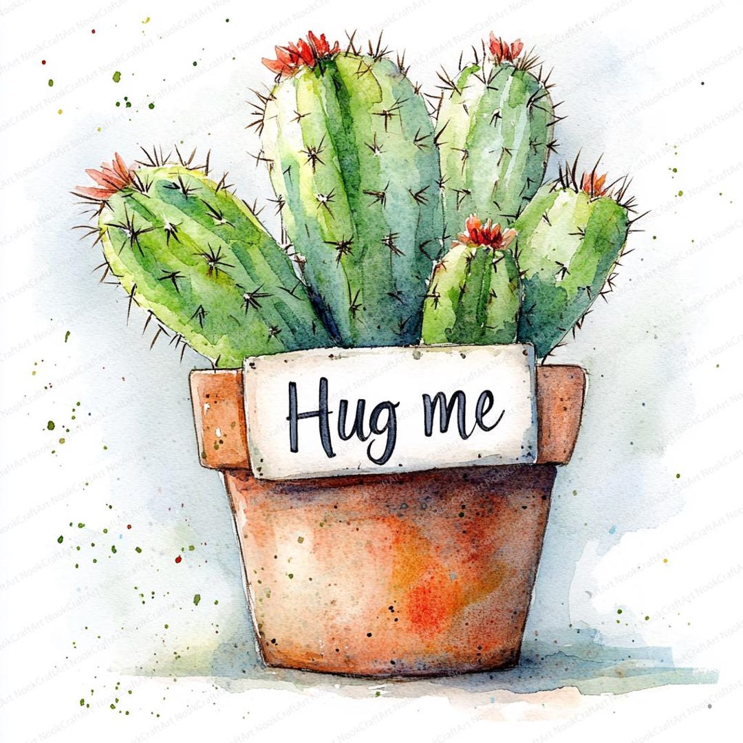 22 Cactus Hug Me Clipart | Cute Succulent Illustration Design ...