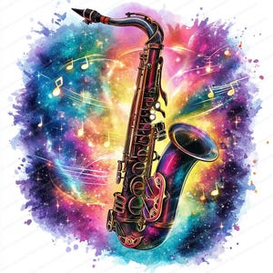 10 Colorful Iridescent Saxophone Clipart | Musical Instrument Art ...