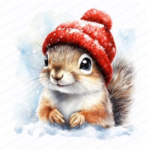 18 Festive Squirrel With Christmas Hat Clipart | Printable Watercolor ...