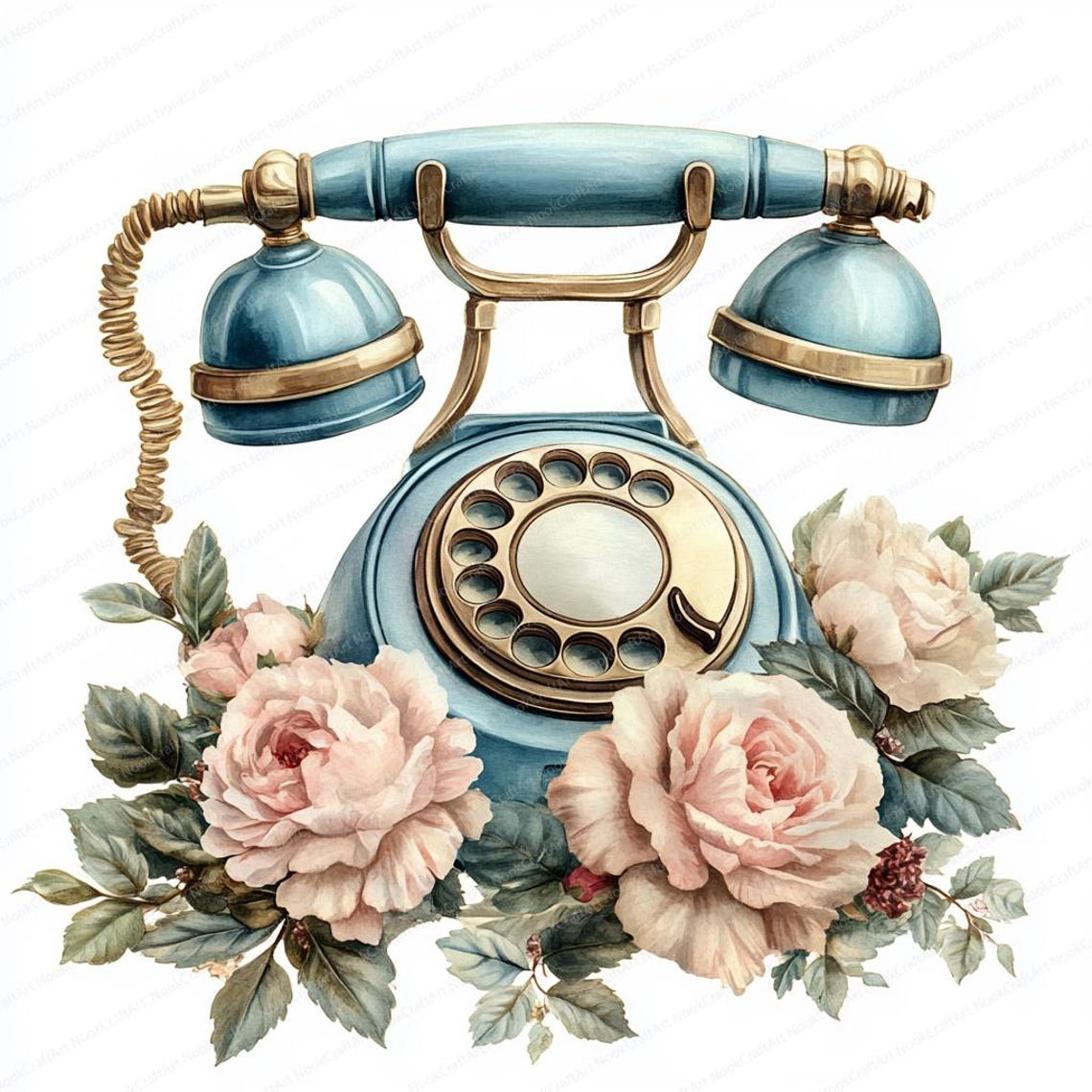 11 Vintage Telephone With Flowers Clipart Retro Phone Printable ...